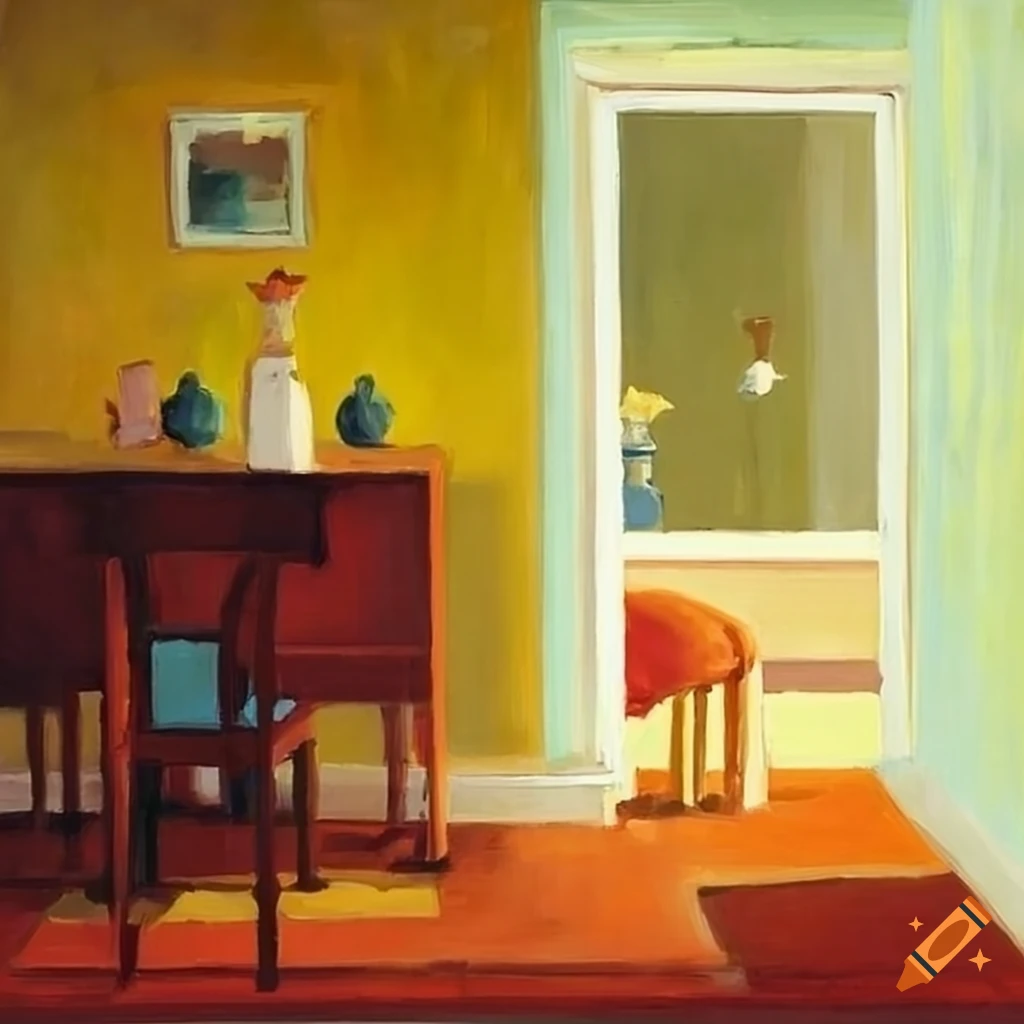 Edward hopper dining room wall painting on Craiyon