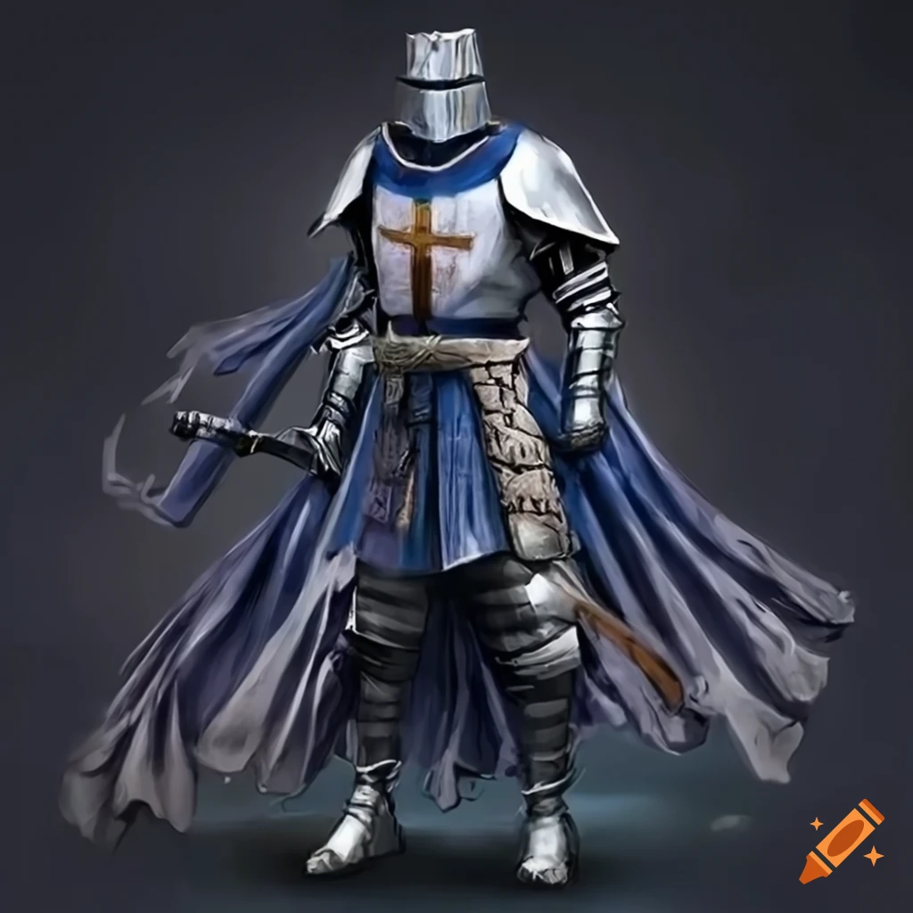 Blue templar armor knight with samurai sword in a fantasy fusion art on Craiyon