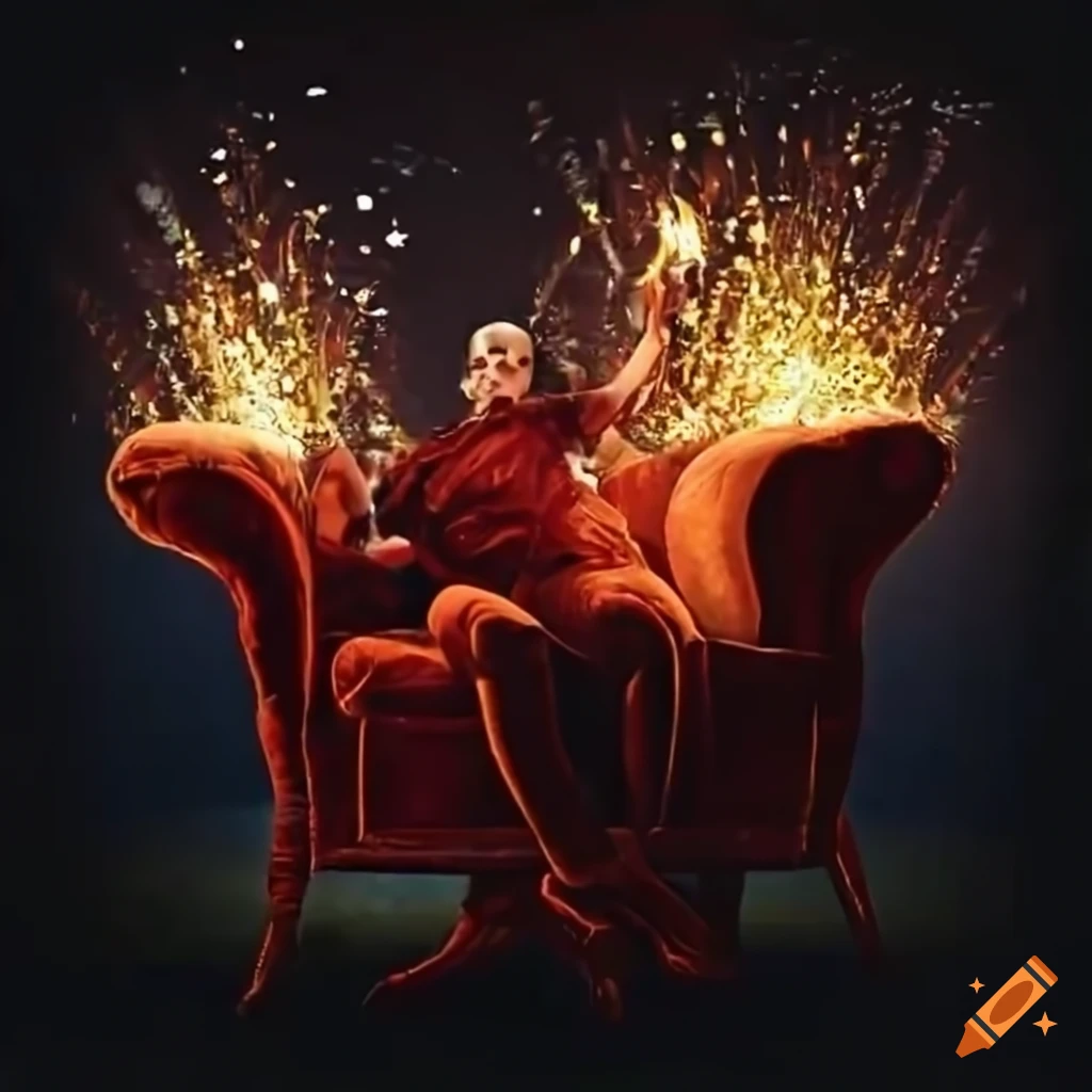 Man sitting in a chair with sparkles and firecrackers on Craiyon