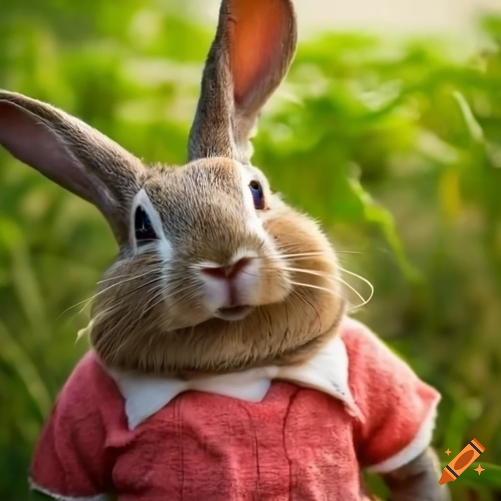 Rabbit dressed as a farmer in a carrot field on Craiyon