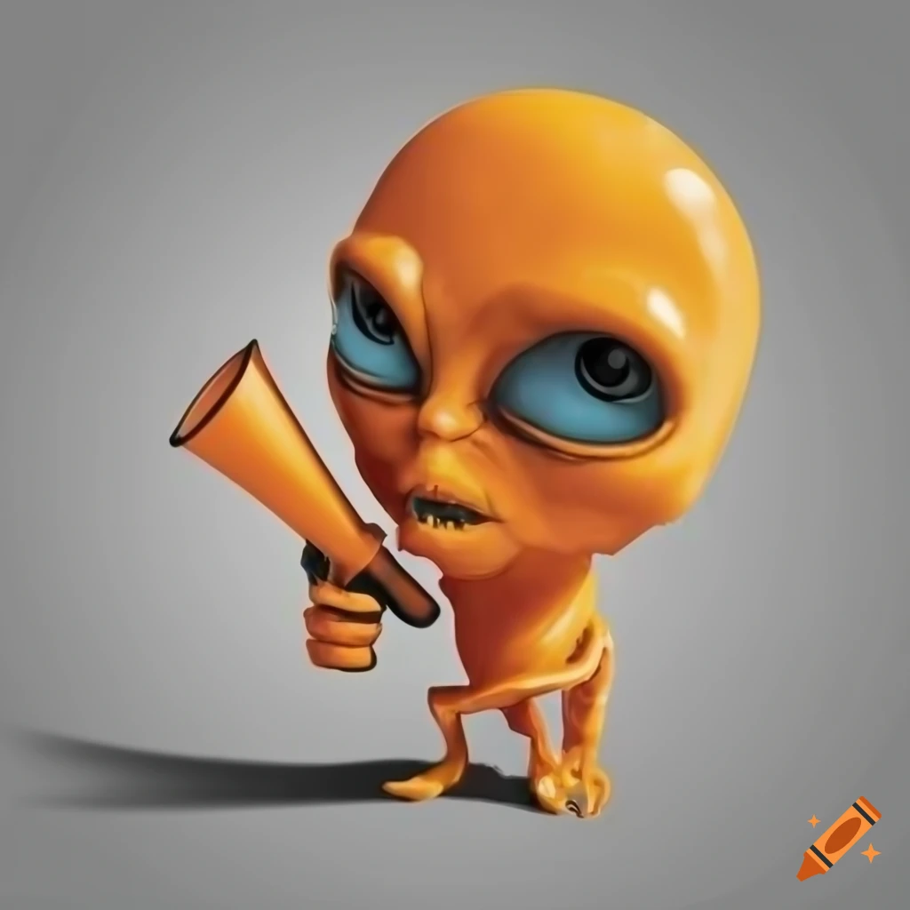 Orange alien with megaphone on solid gray background on Craiyon