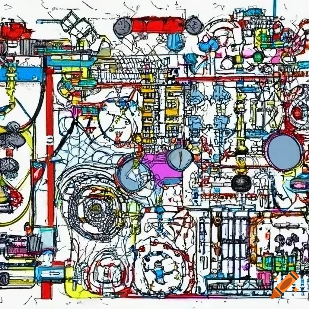 Intricate doodle based on complex engineering systems on Craiyon