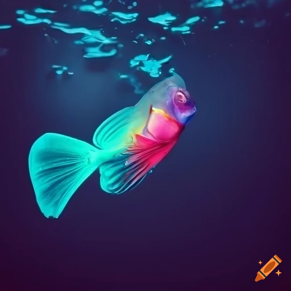 Bright neon fish swimming in an endless ocean with glowing aquatic ...
