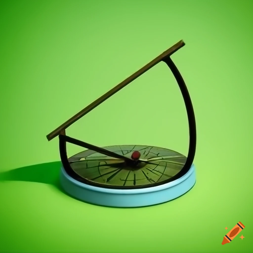 Mobile sundial on green background for compass direction reading on Craiyon
