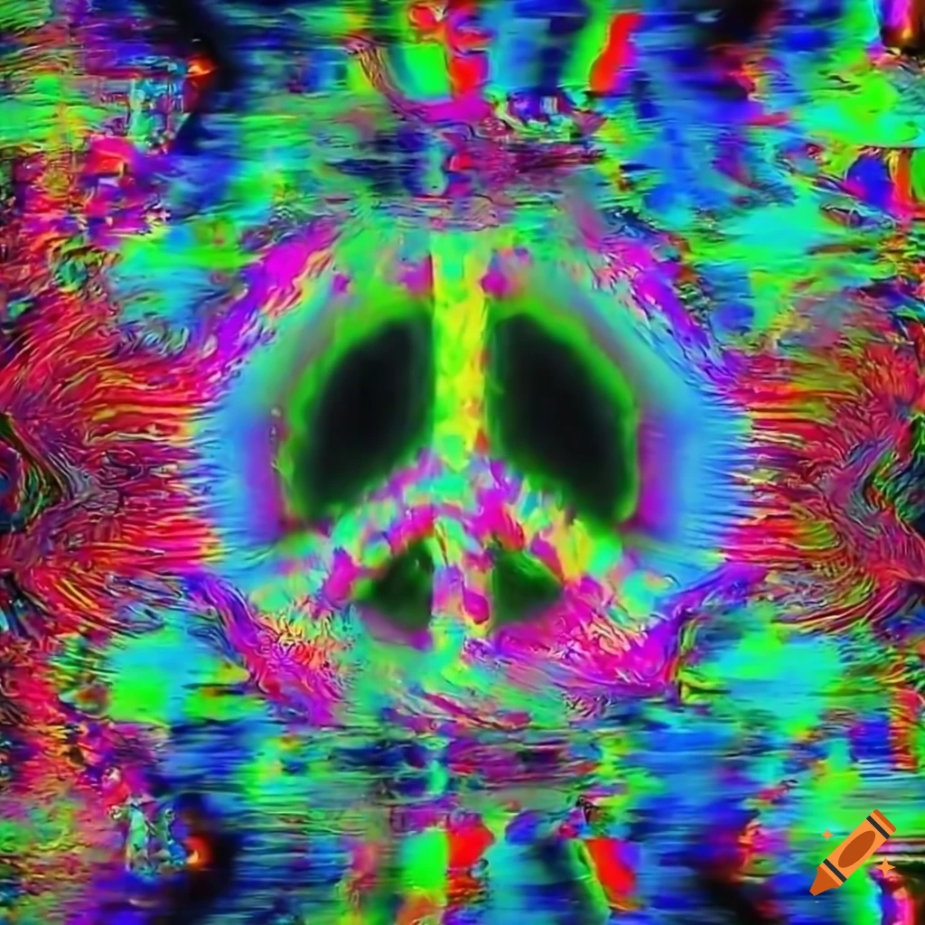 Psychedelic peace symbol in 4k ultra hd with glitch effect on Craiyon