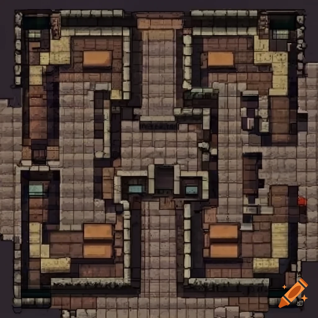 Detailed top-down pixel art dungeon map on Craiyon