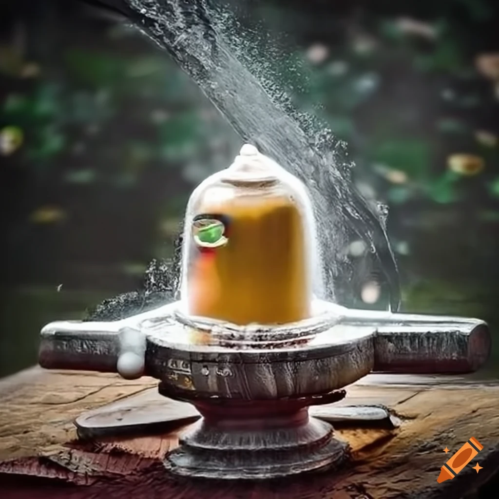 Man watering a Mahadev Shivlinga with a water pipe on Craiyon