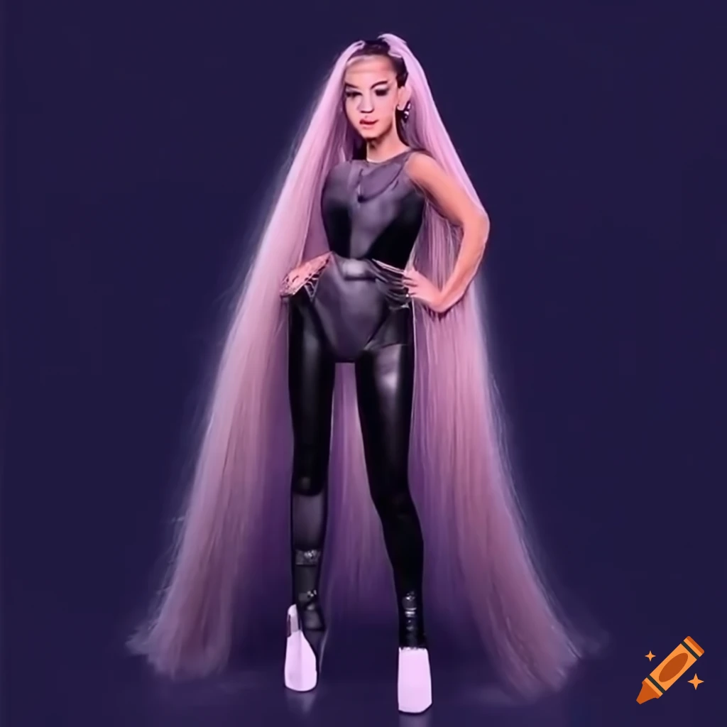 Ariana grande with very long hair standing full body on Craiyon