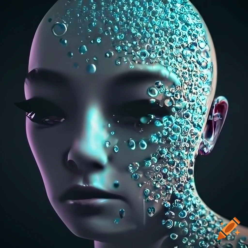 Close-up of human face inside large shiny glass bubbles in high ...