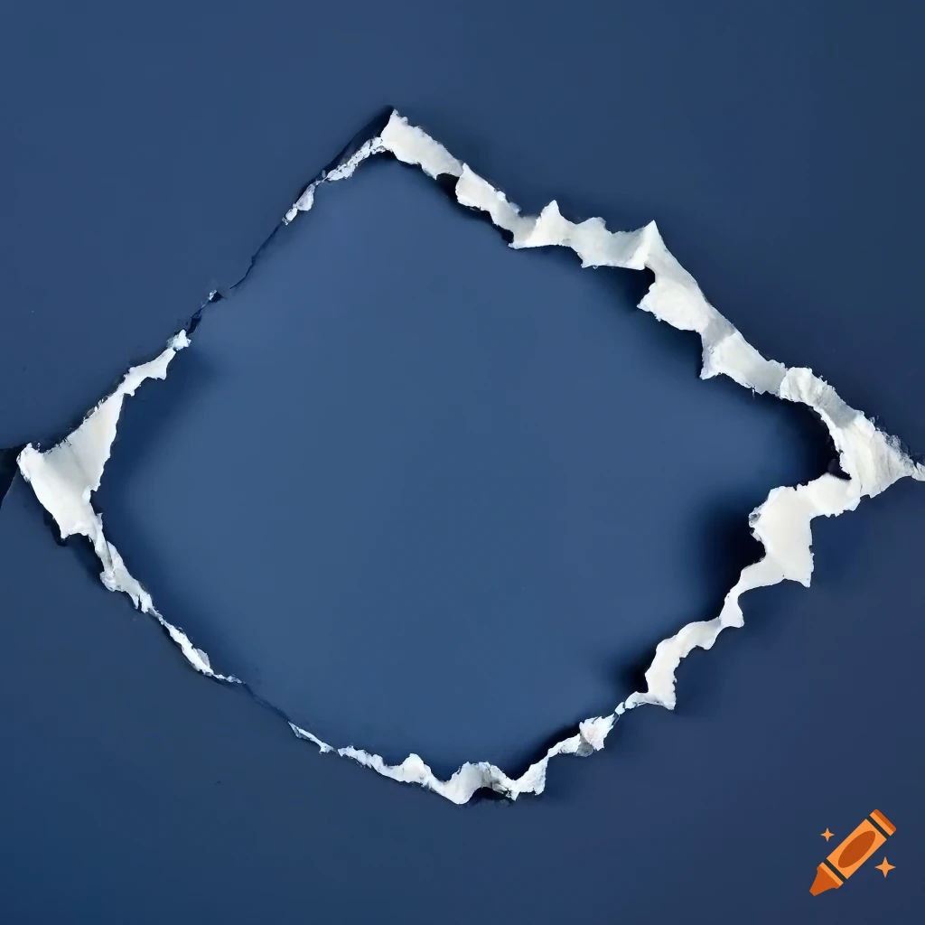 Silky indigo ripped paper pieces arranged in a rhombus shape on a blue ...