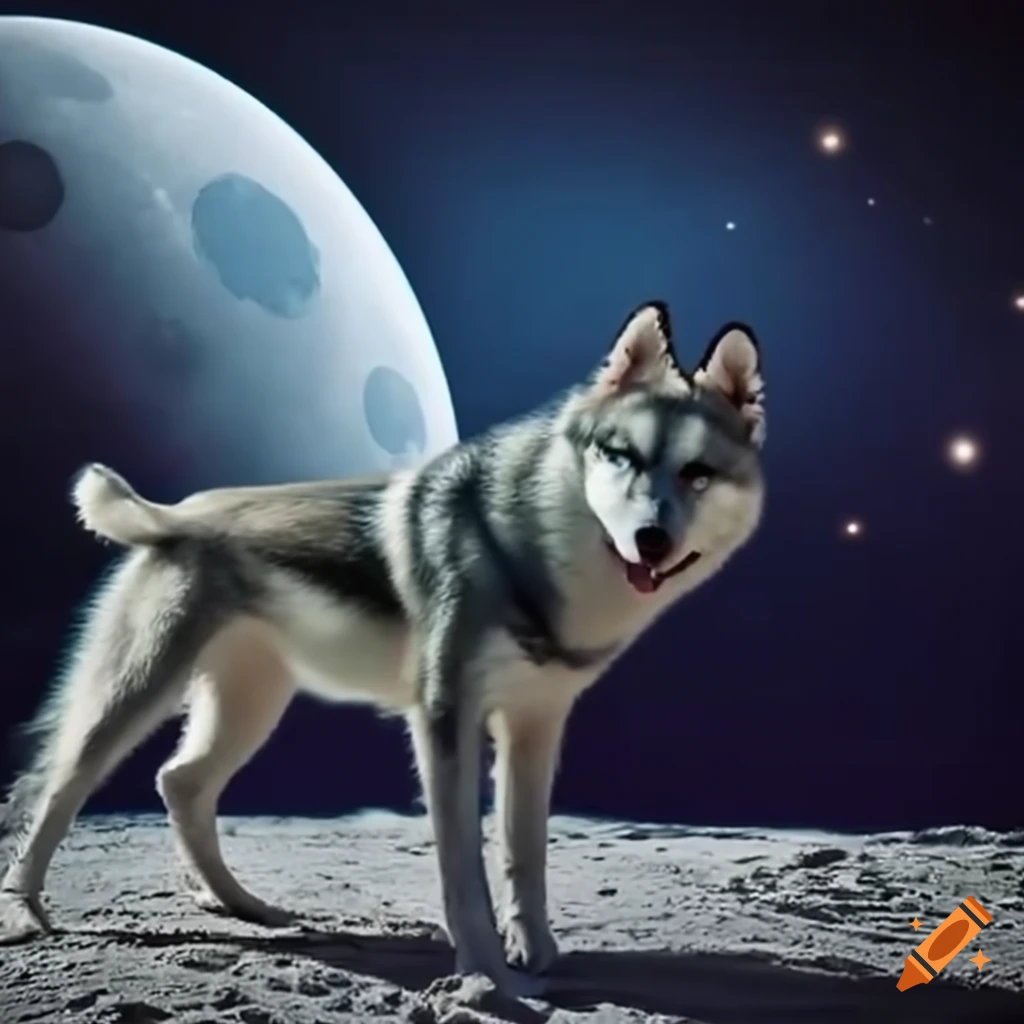 Silly husky in space with a full moon background on Craiyon