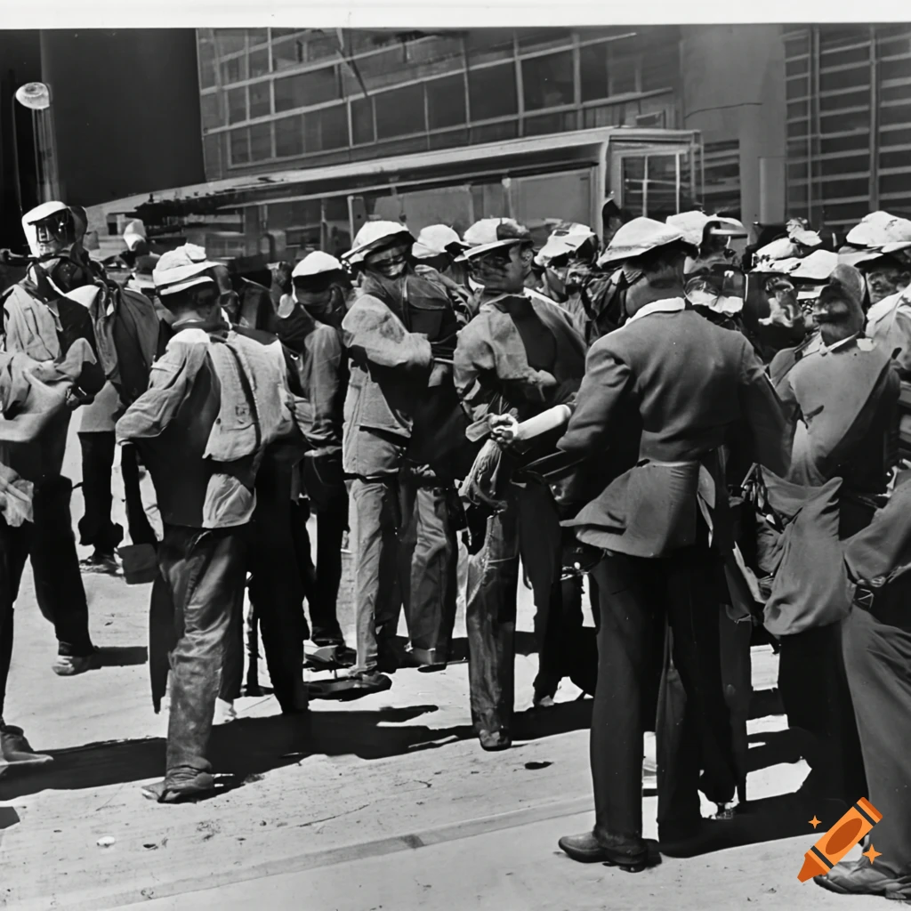 Historical photograph of workers protesting at the general motors ...