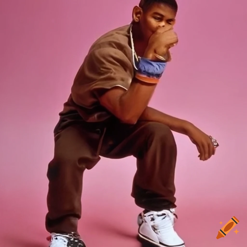 Usher in stylish 90s outfit, sneakers, and hat on Craiyon