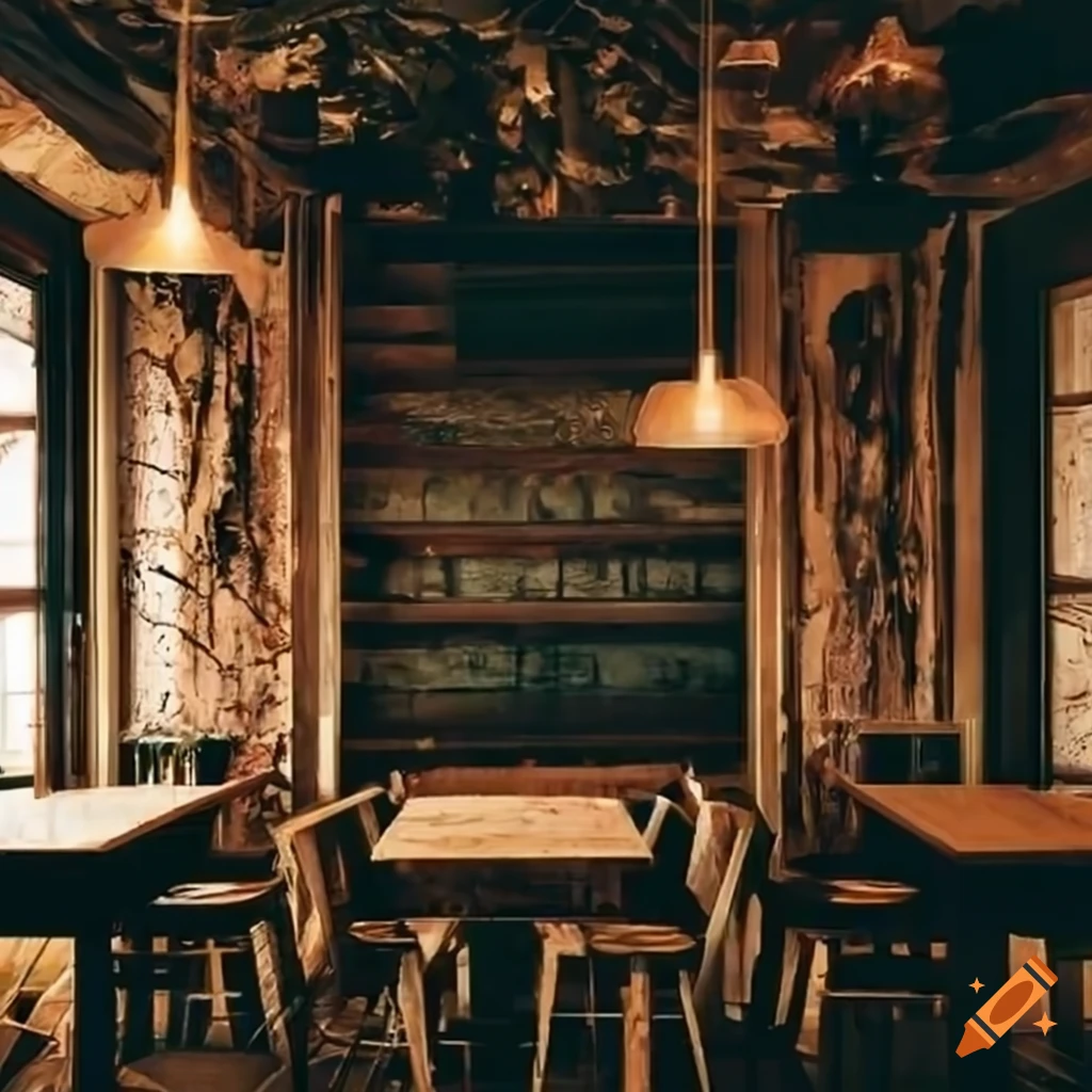 Interior of a cafe with pine decor on Craiyon