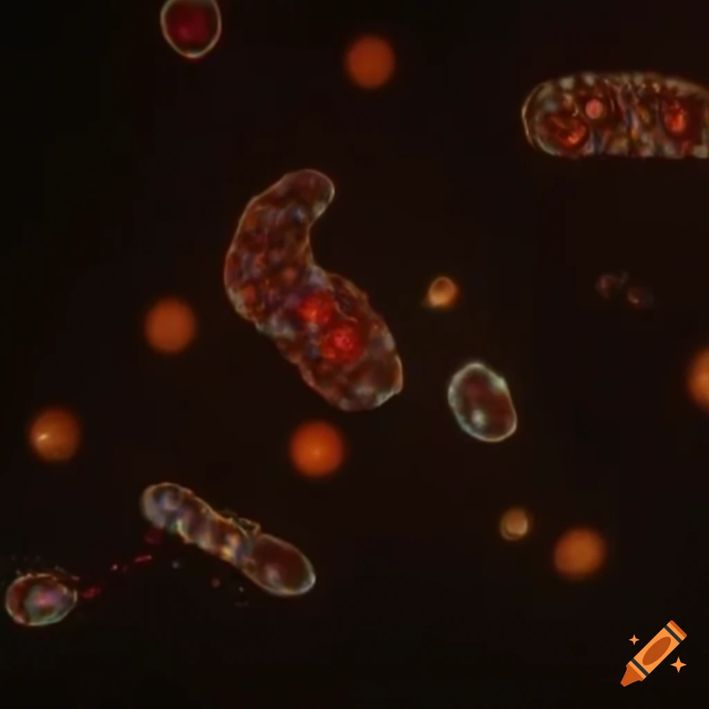 Microscopic view of a bacterium engulfing a plankton on Craiyon