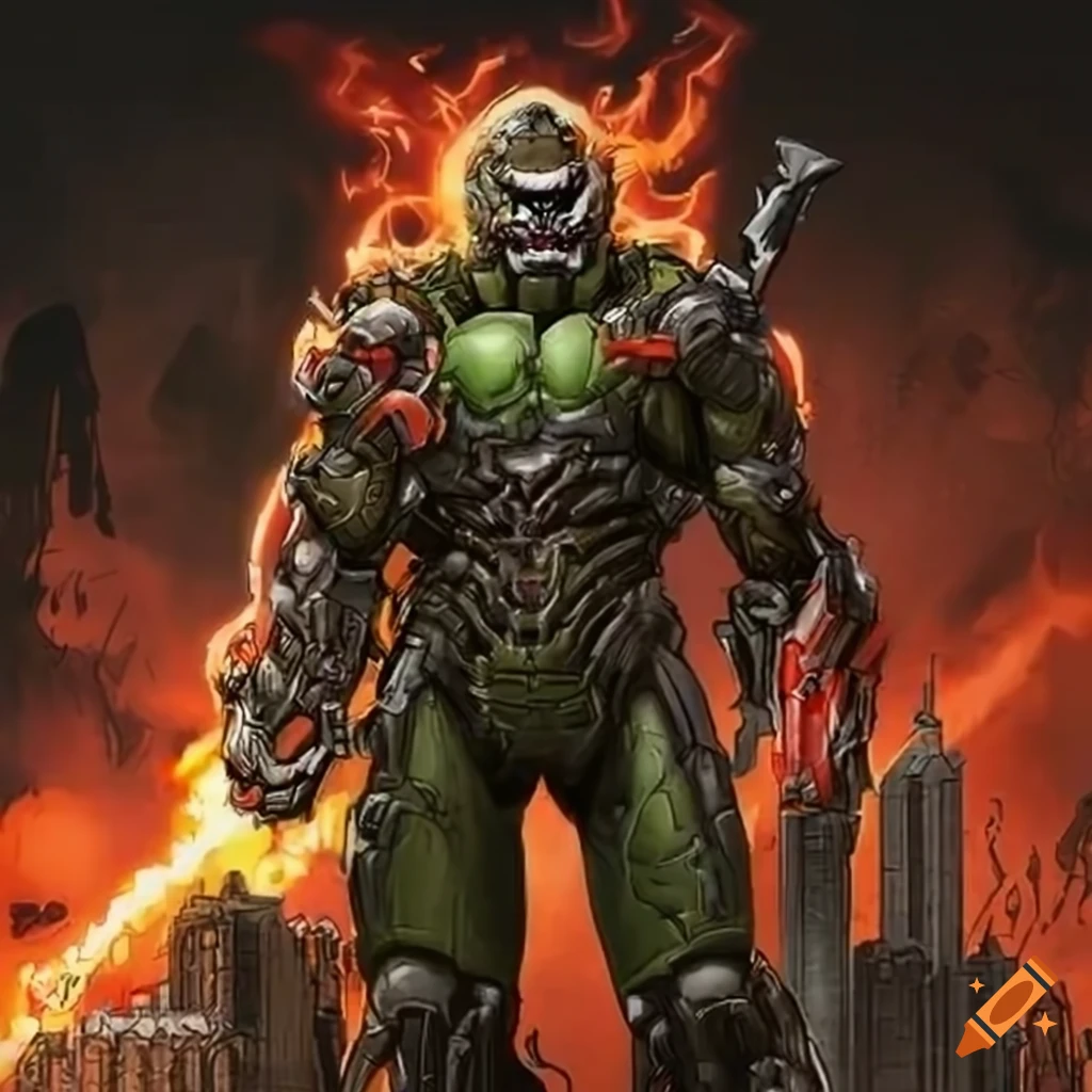 Artwork featuring doom guy, ultron, and ghost rider on Craiyon