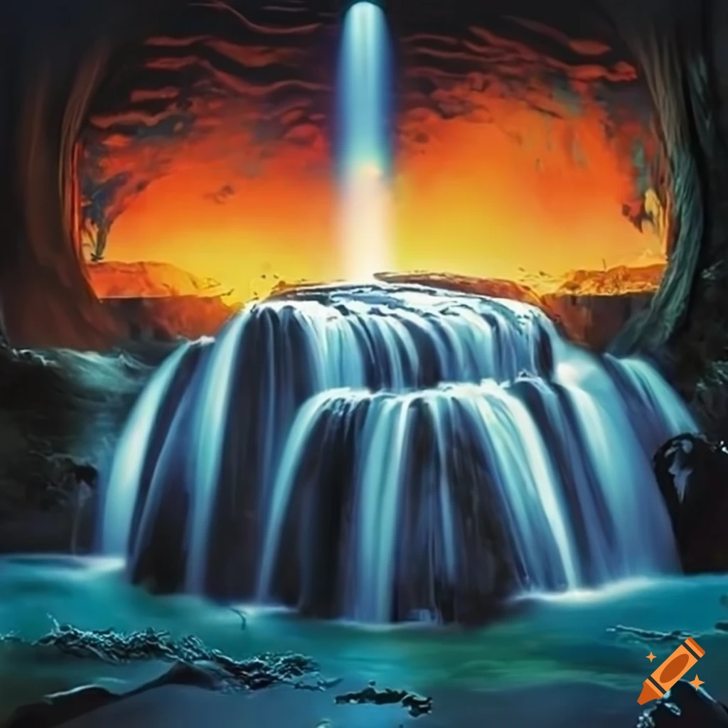 Progressive rock cd cover featuring a waterfall on Craiyon