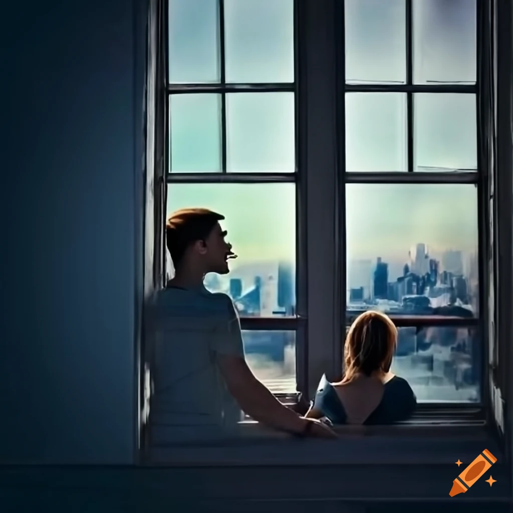 Attractive couple looking out of a transport window at a romantic ...