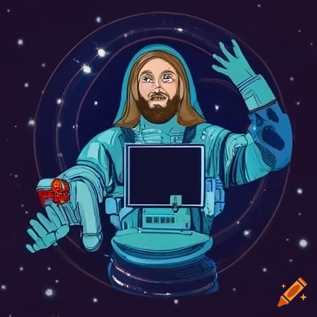 Jesus portrayed as an astronaut in space on Craiyon