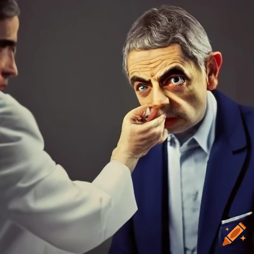 Physician examining actor rowan atkinson in a movie scene on Craiyon