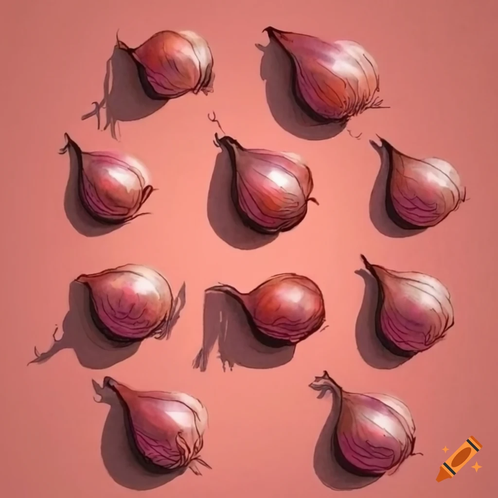 Arrangement of onions in a disordered pattern on Craiyon