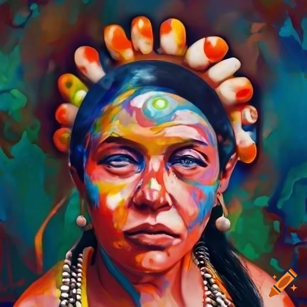 Mapuche woman abstract painting on Craiyon