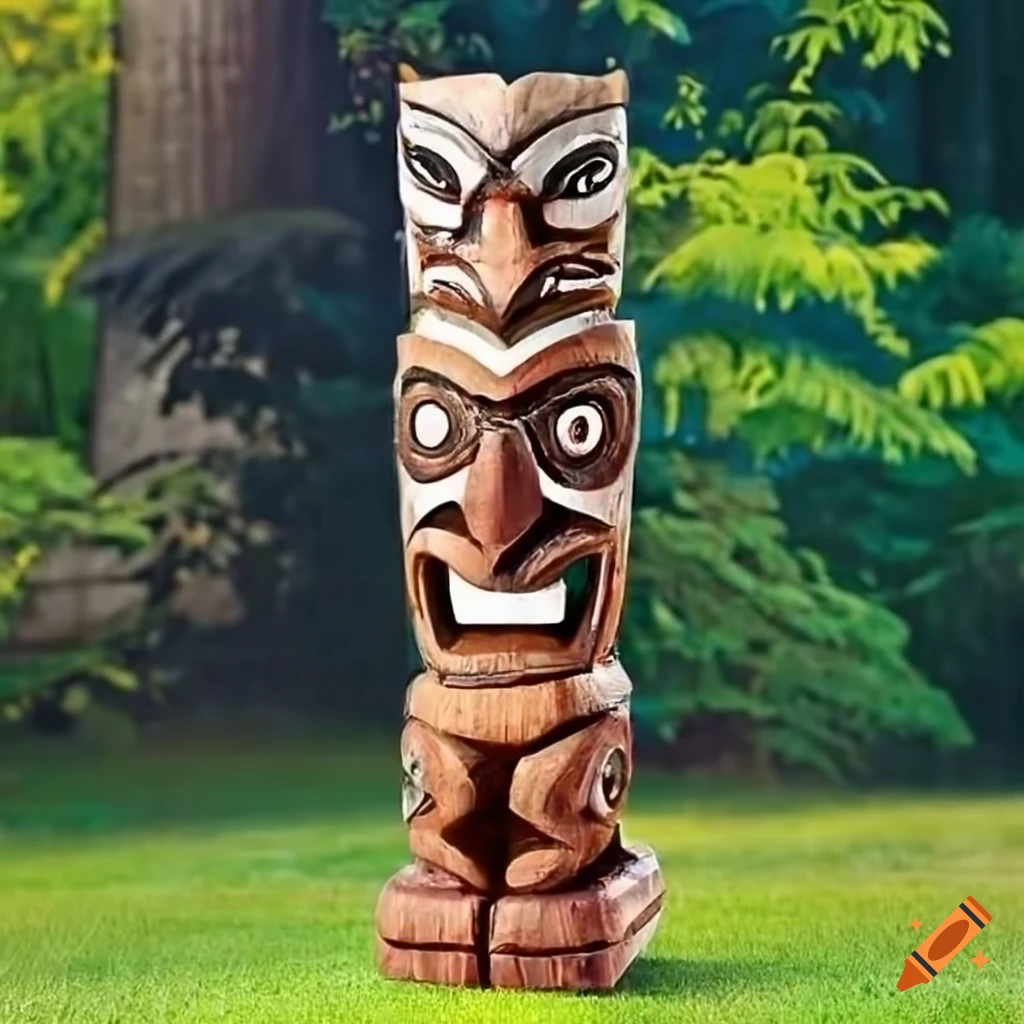 Tiki style sculpture of mc solar totem pole on Craiyon