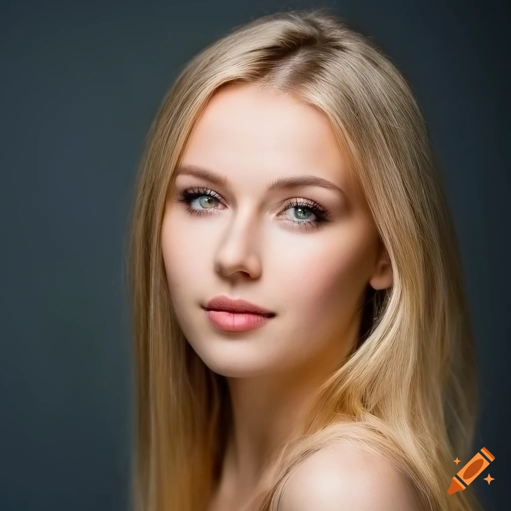 Portrait of a young woman with blonde hair and green eyes on Craiyon