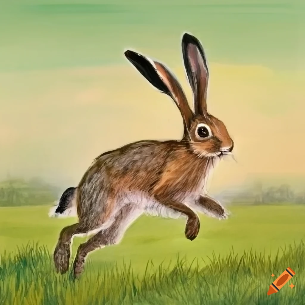 Running hare illustration for children's book on Craiyon