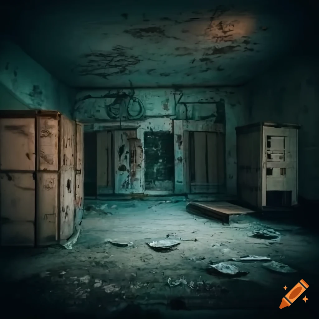 Abandoned storage room with single storage boxes on the floor on Craiyon