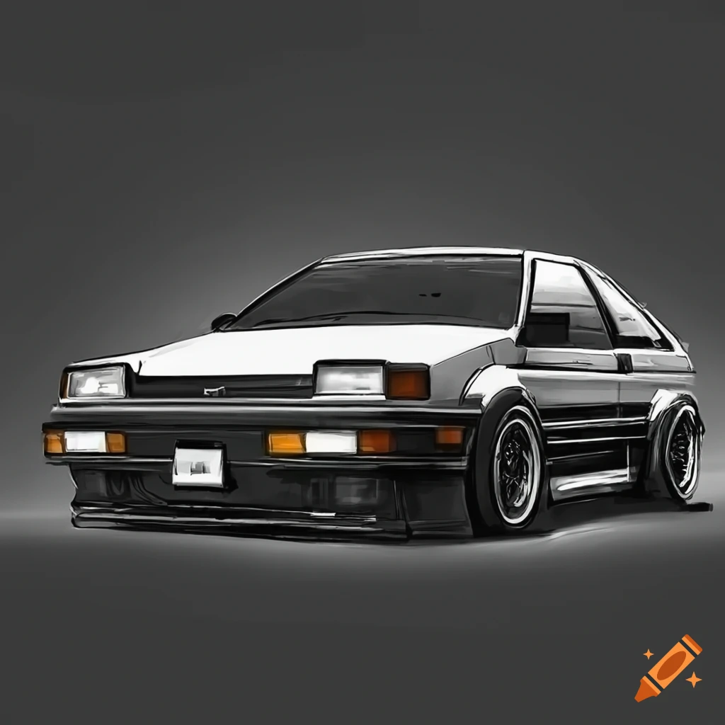 Black and white Toyota AE86 on Craiyon