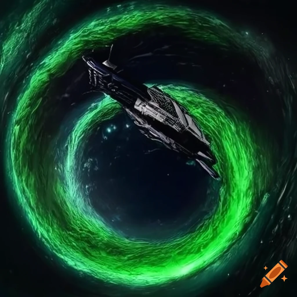 Spaceship drawn into dark gravity vortex in space on Craiyon