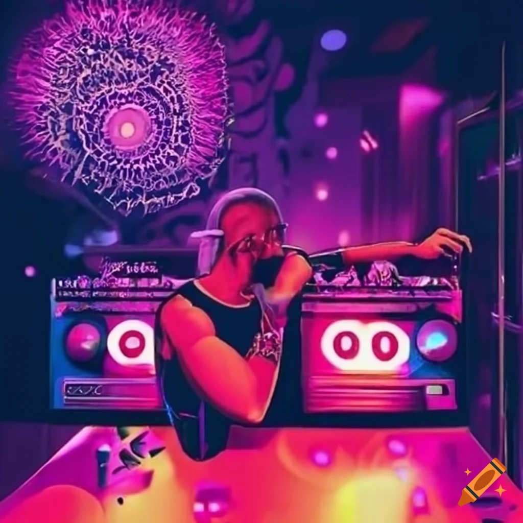 Dj fast eddie playing lively hip-house beats on Craiyon