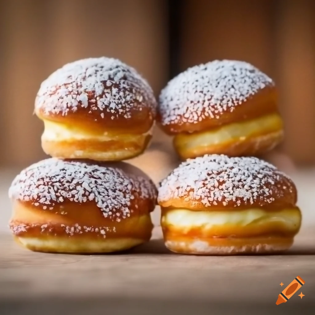 Fasching, Krapfen, and powdered sugar in a 16:9 image without people on ...