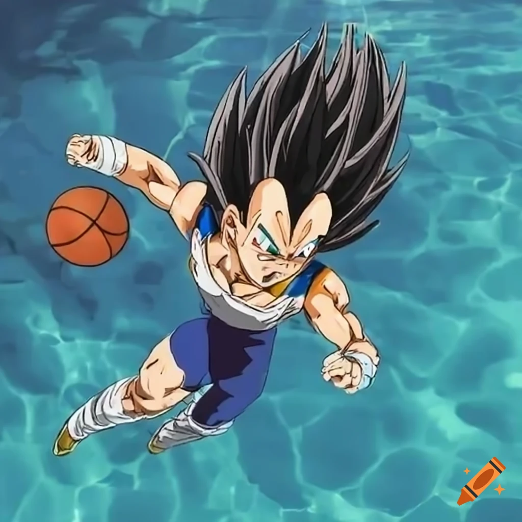 Vegeta playing basketball on a swimming pool on Craiyon