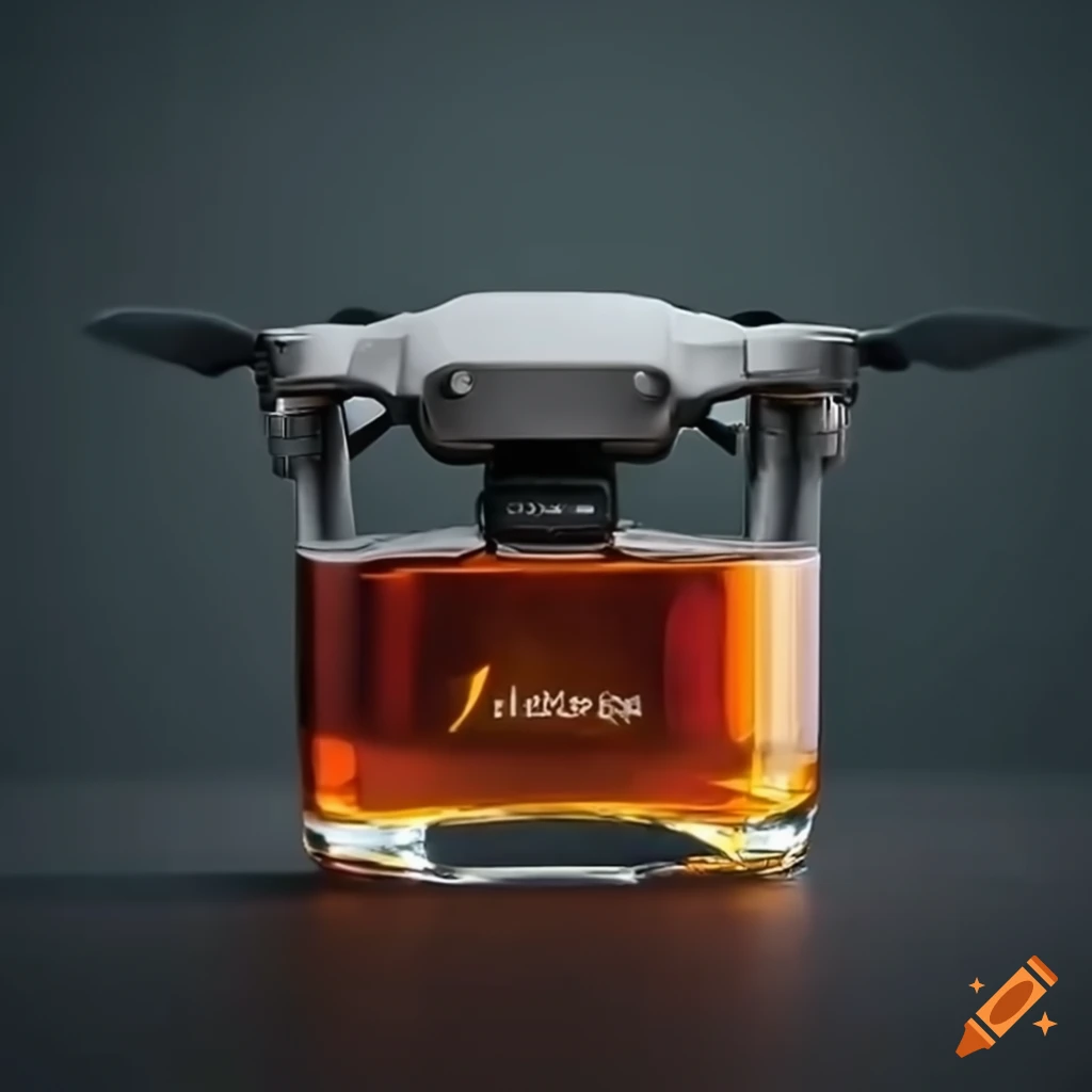 Bottle of whiskey with a dji mavic 3 drone on top on Craiyon