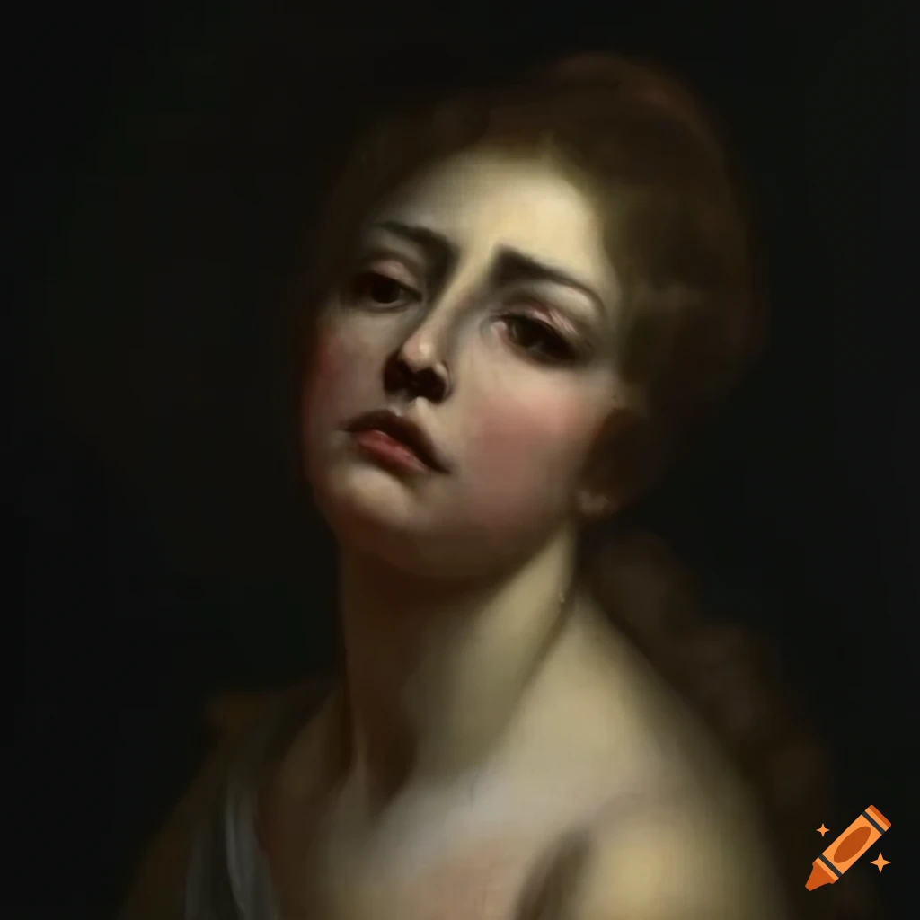 Melancholic 18th century painting of a crying woman in a dark setting ...