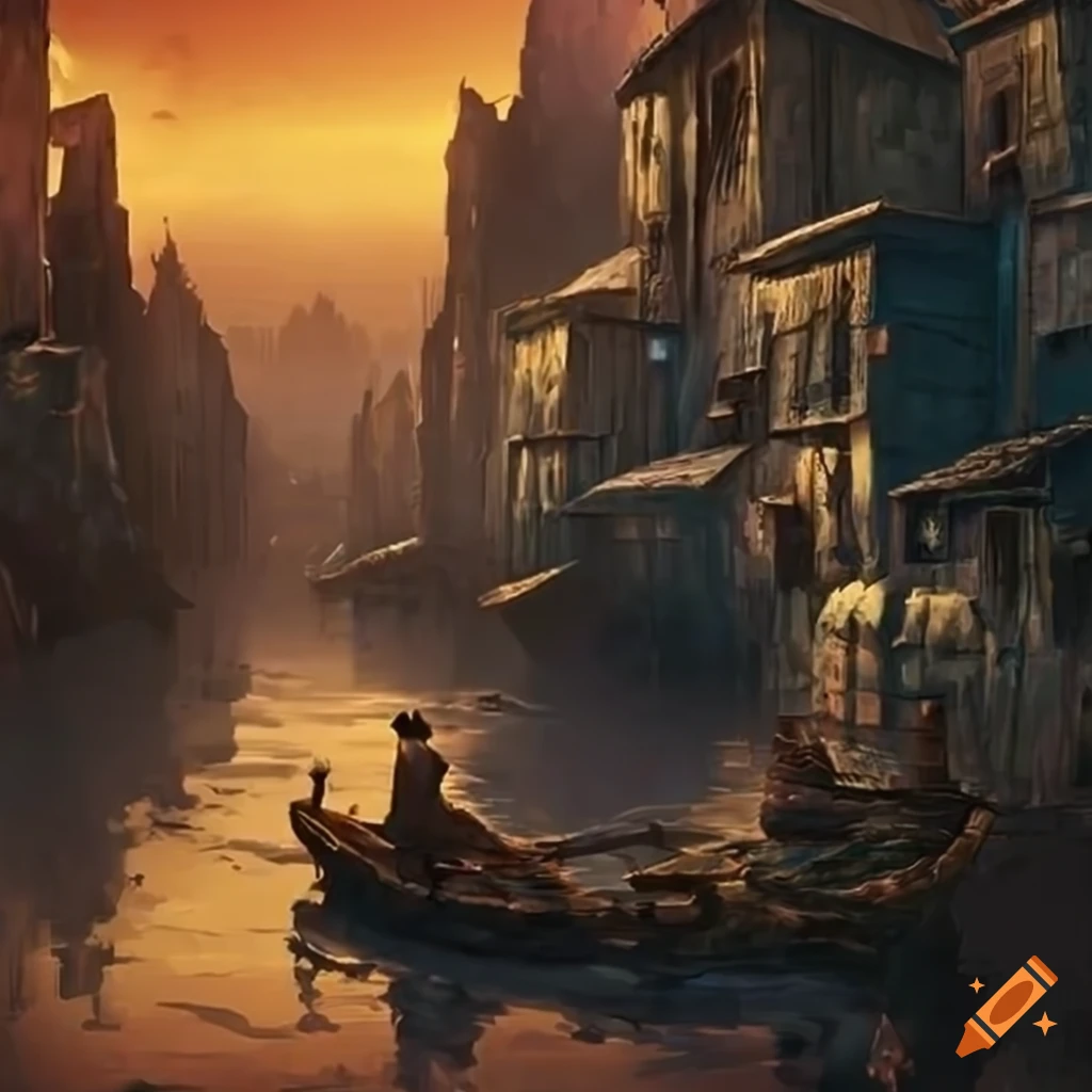 Medieval dense slum island in a fantasy setting on Craiyon