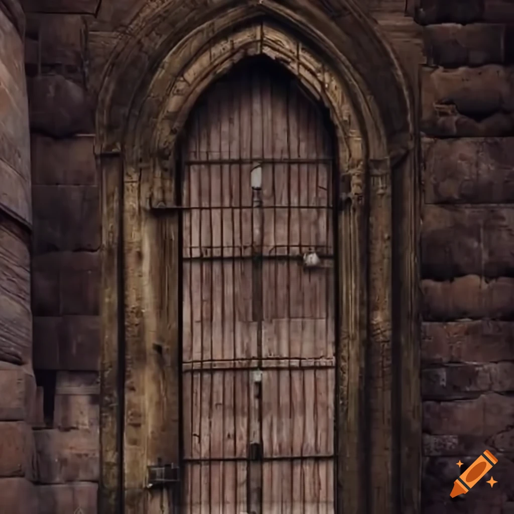 Medieval gate in a realistic setting with aspect ratio 20:9 on Craiyon