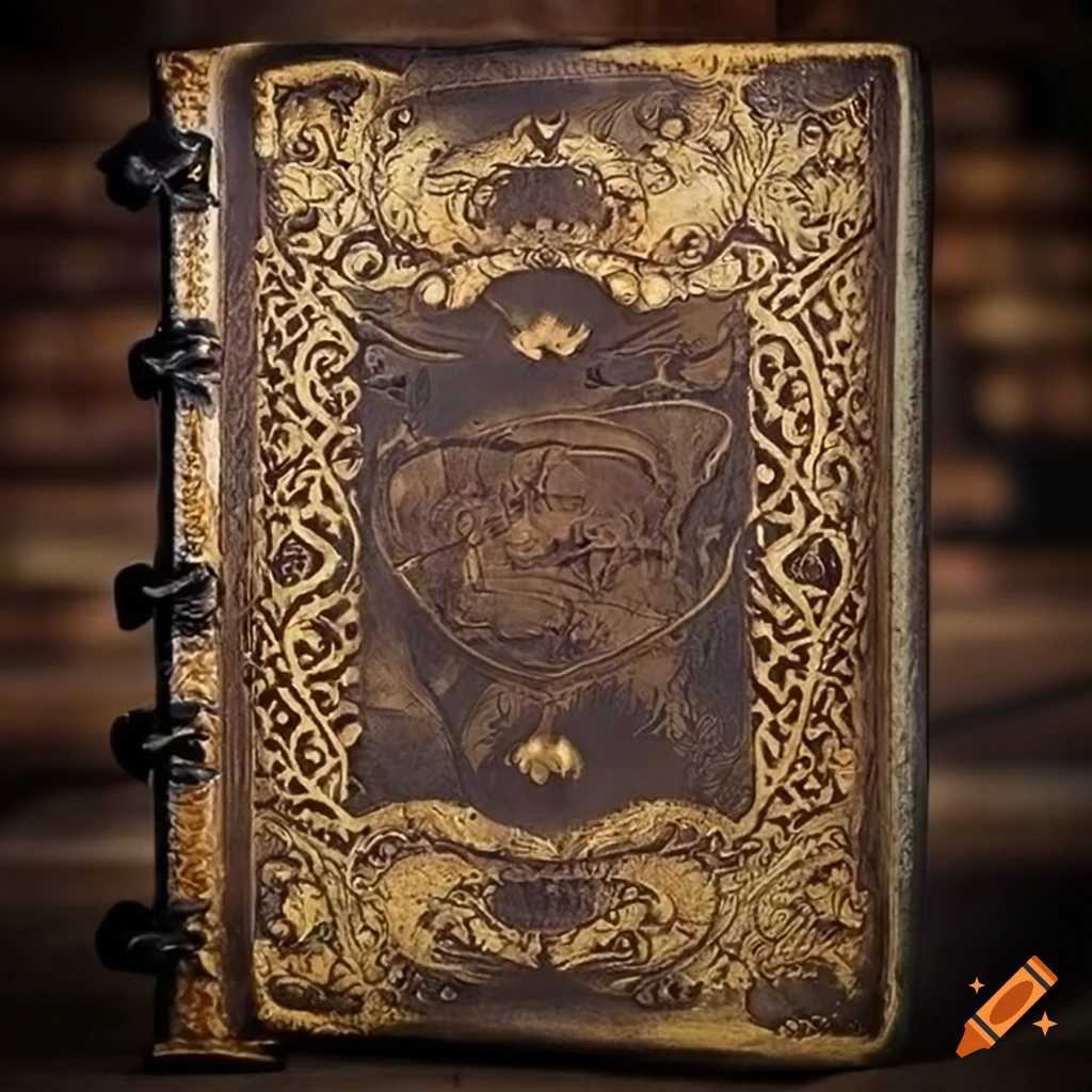 Fantasy magical medieval old antique grimoire design on a journal cover on Craiyon