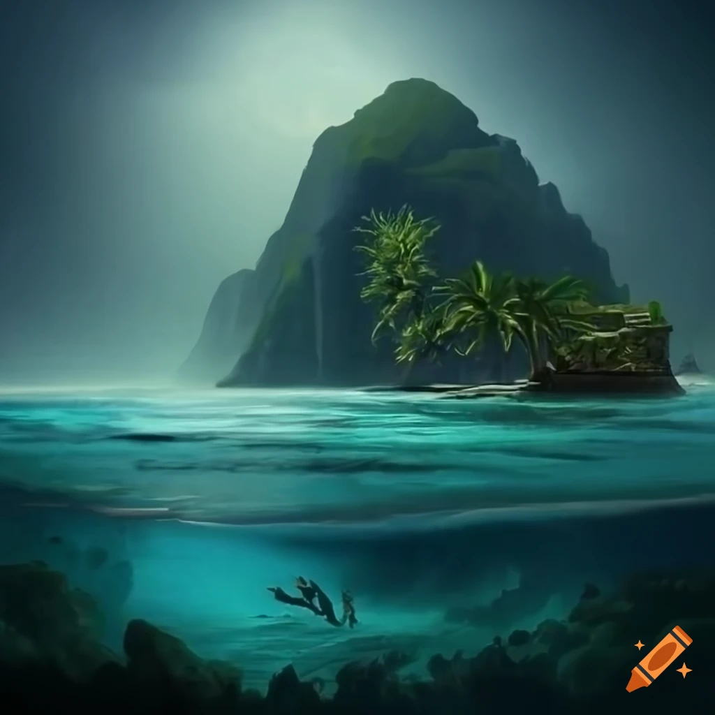 Ancient hidden island with intricate layering and spectacular lighting ...