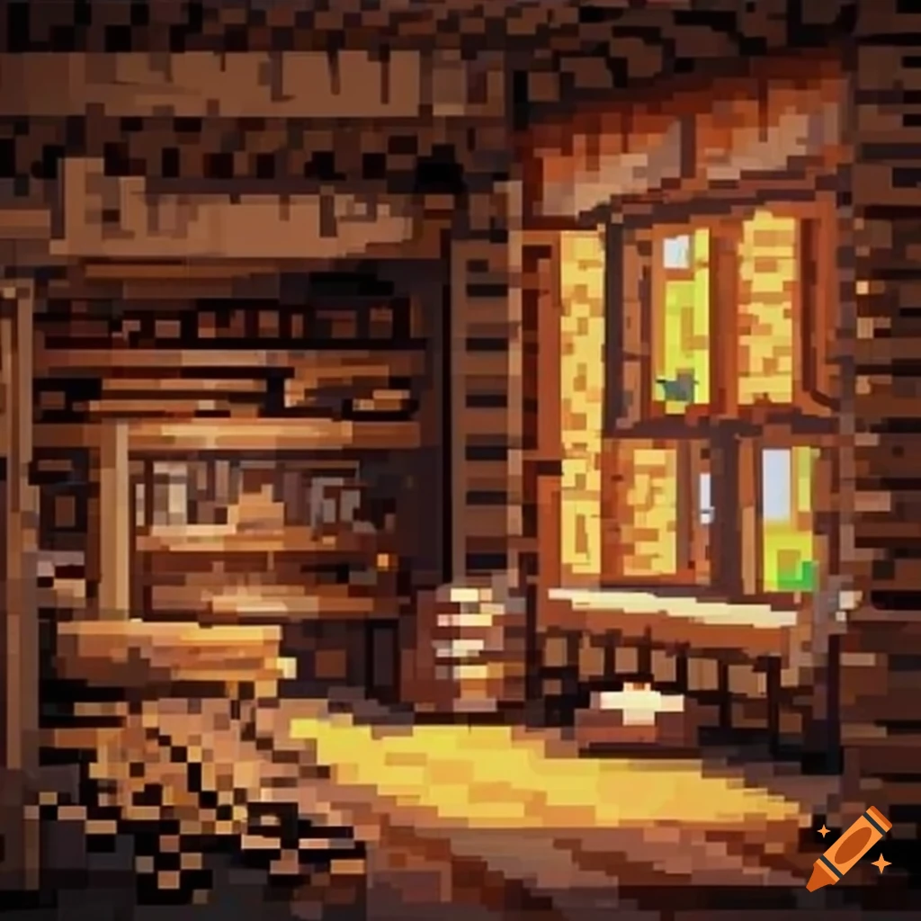 Pixel art of a sawmill interior on Craiyon
