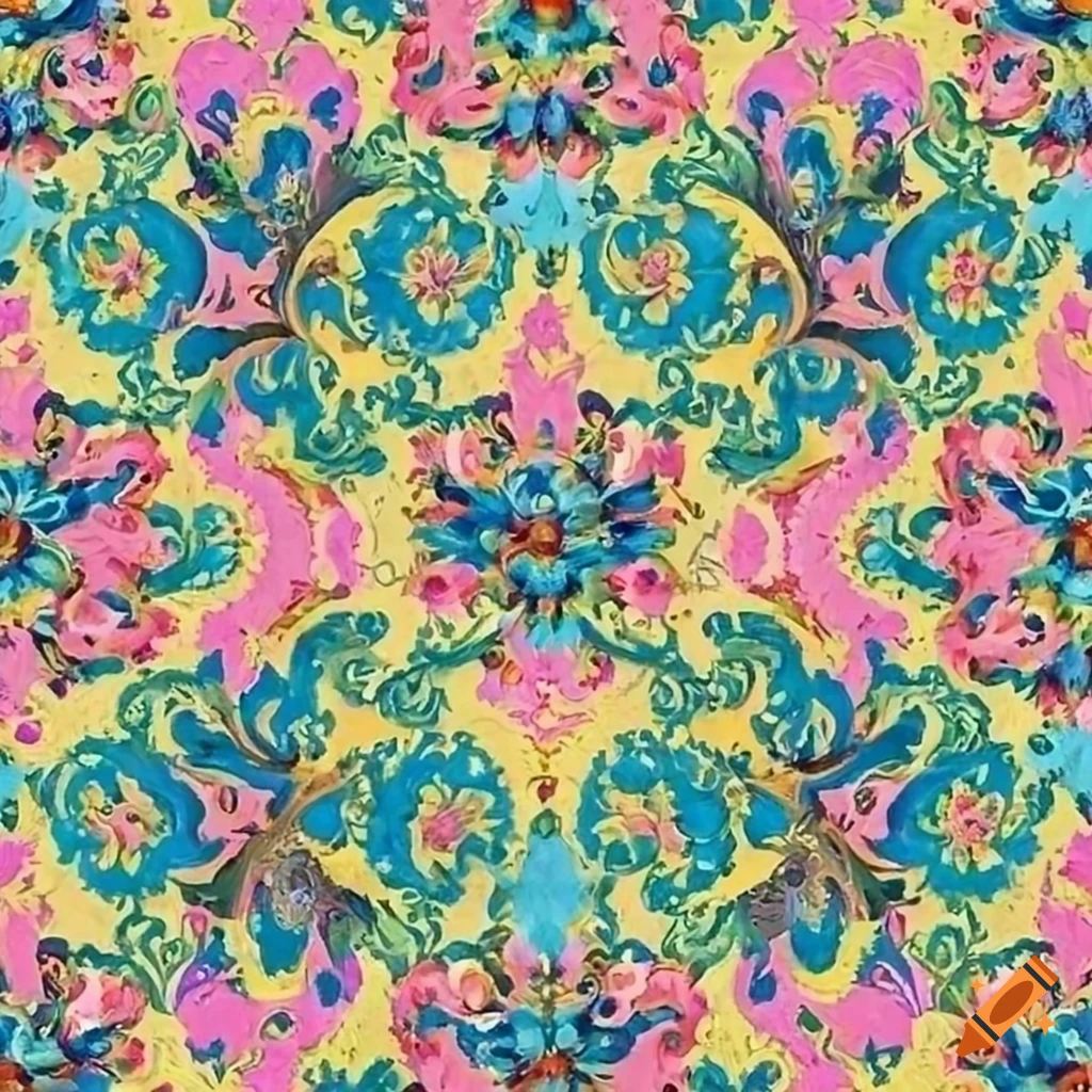 Colorful floral pattern in pastel colors, rococo style, oil painting on ...