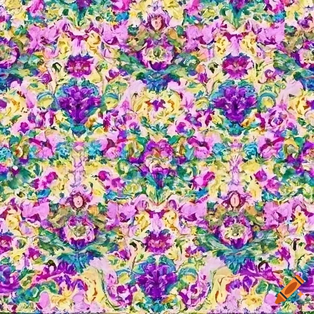 Colorful floral pattern in pastel colors, rococo style, oil painting on ...