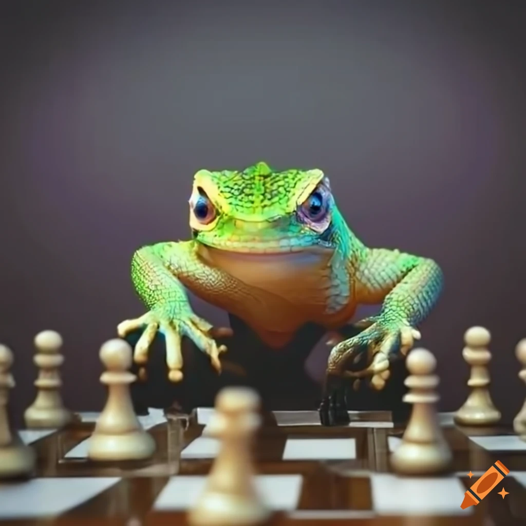 Cute lizard playing chess on Craiyon