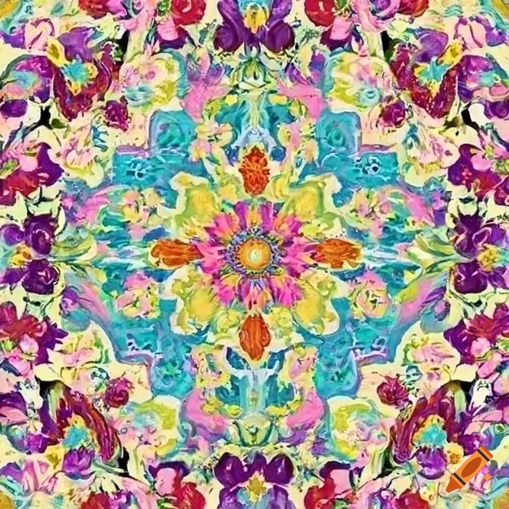 Rainbow pastel groovy rococo floral pattern in oil painting on Craiyon