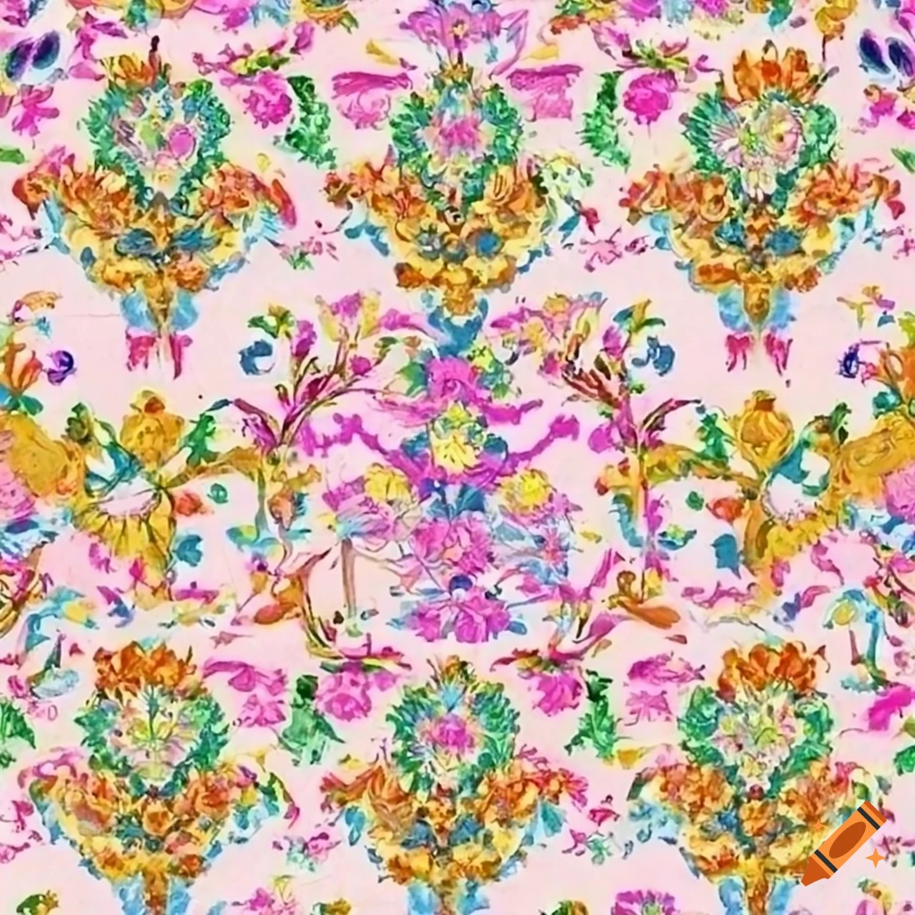 Colorful pastel rococo floral pattern in an intricate design on Craiyon