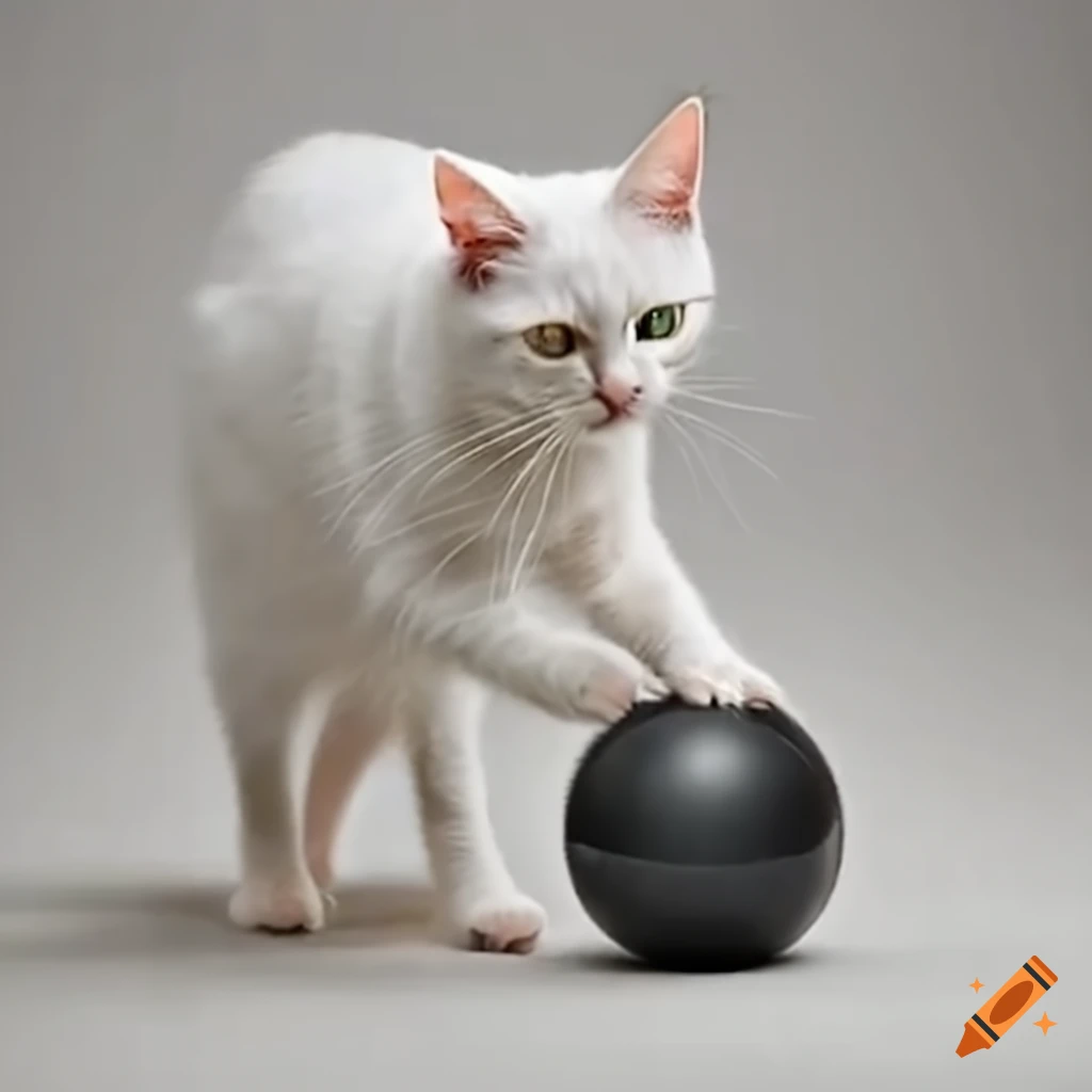 White cat playing with a smart ball on Craiyon