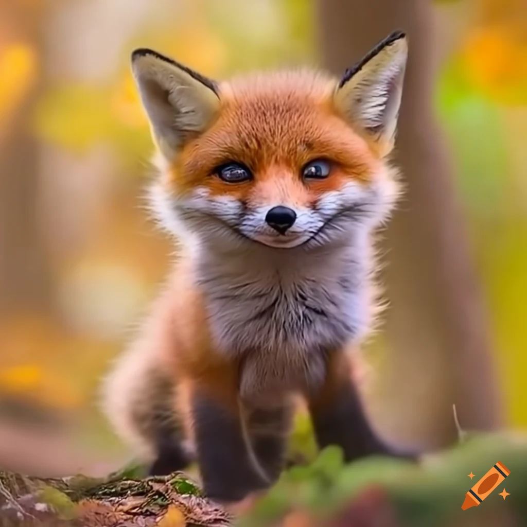 Cute baby fox in a realistic autumn forest on Craiyon