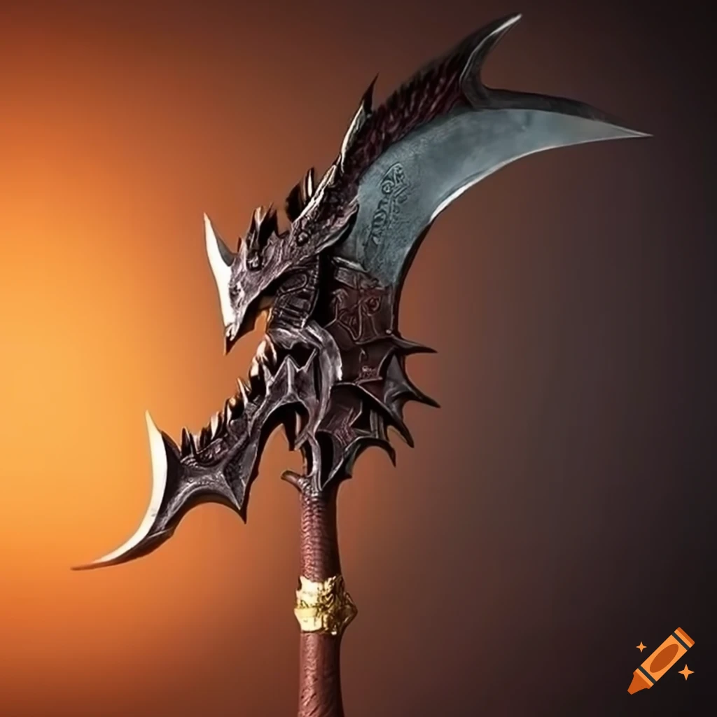 Battle axe made from a mythical creature on Craiyon